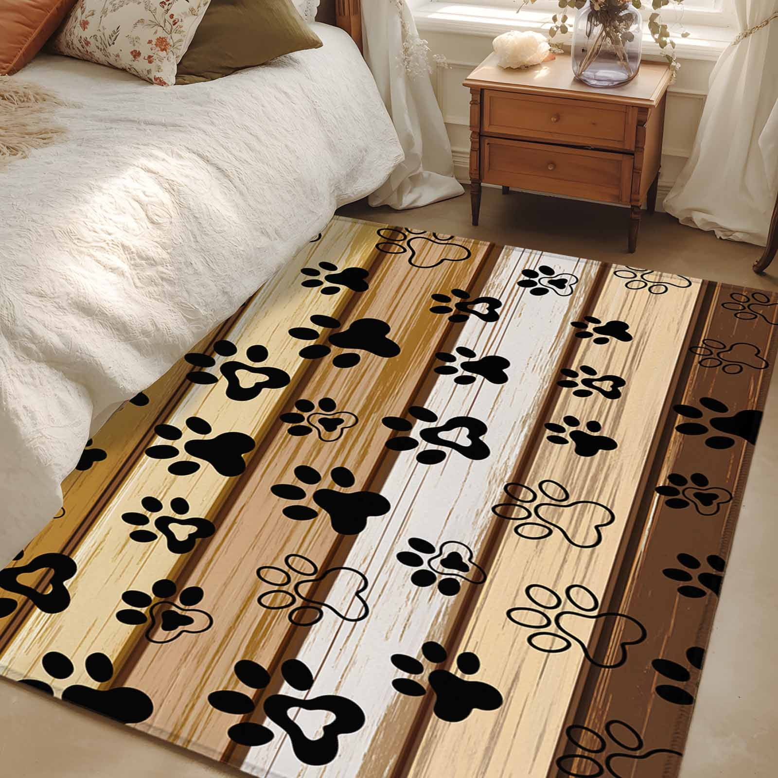 2.7x5 Area Rugs, Brown Cat Paw Print Non-Skid Rubber Backing Large ...