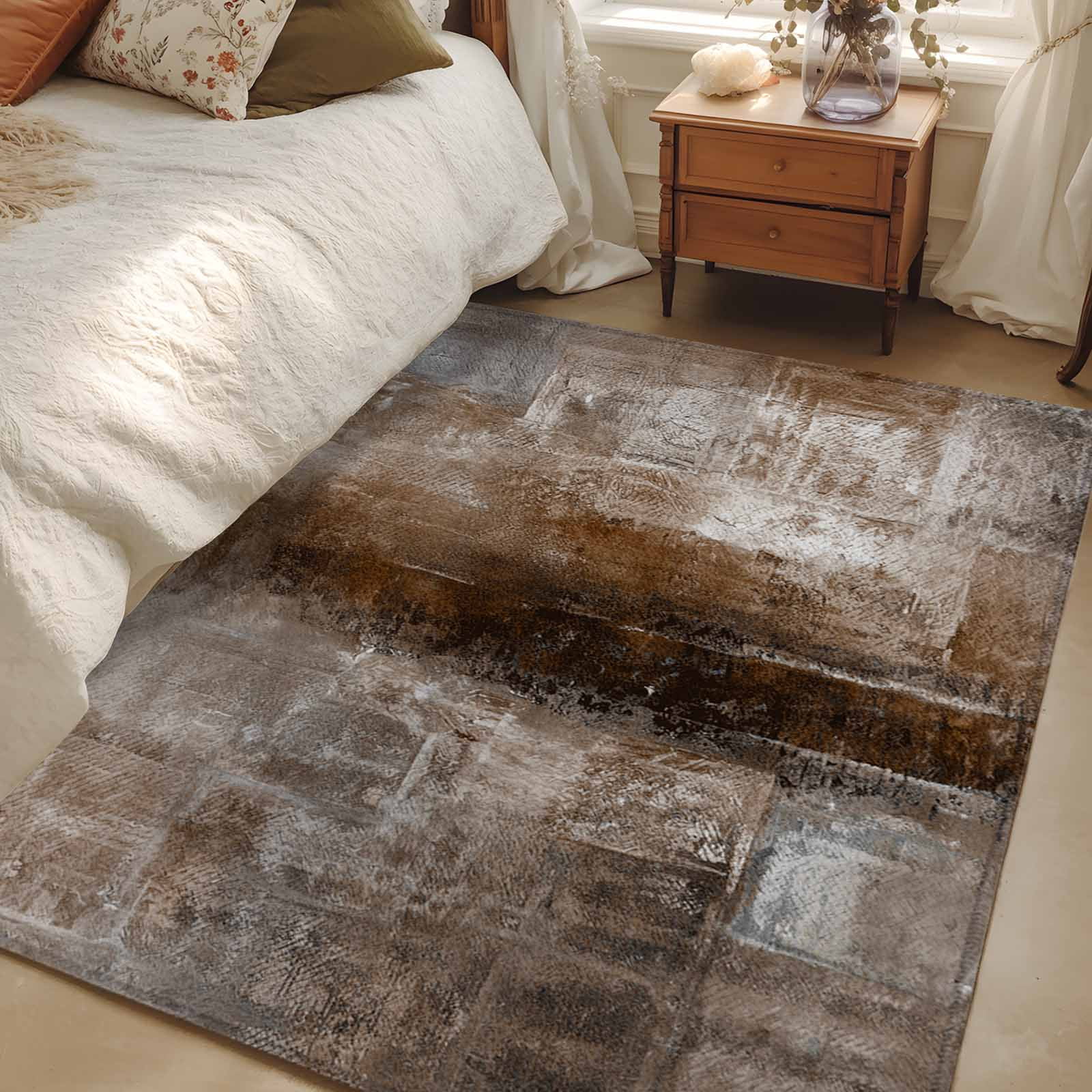 2.7x5 Area Rugs, Brown Non-Skid Rubber Backing Large Rectangle Rugs ...