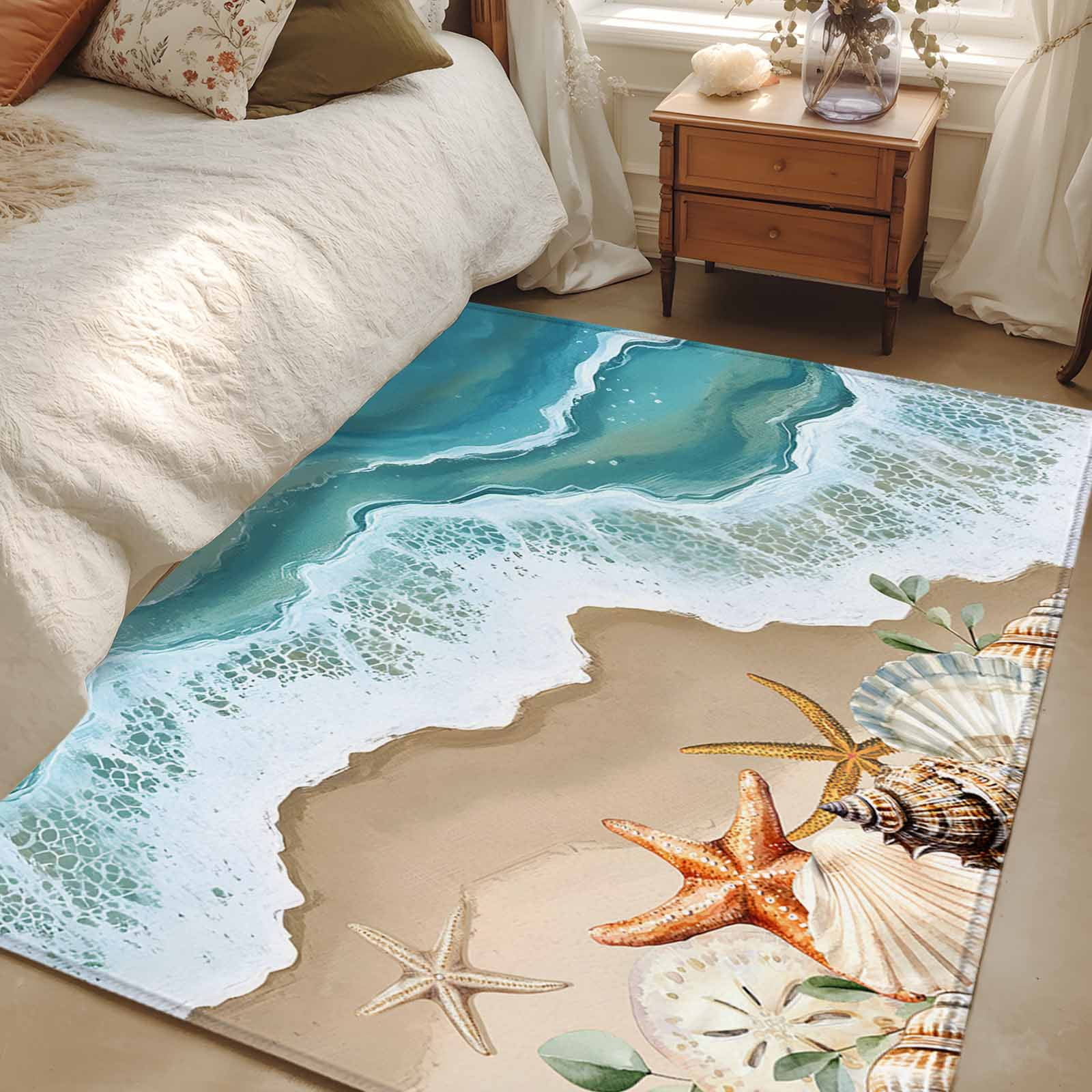 2.7x5 Area Rugs, Coastal Beach Ocean Non-Skid Rubber Backing Large ...