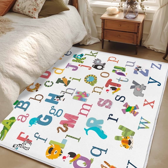 2.7x5 Area Rugs, Colorful Alphabet Non-Skid Rubber Backing Large ...