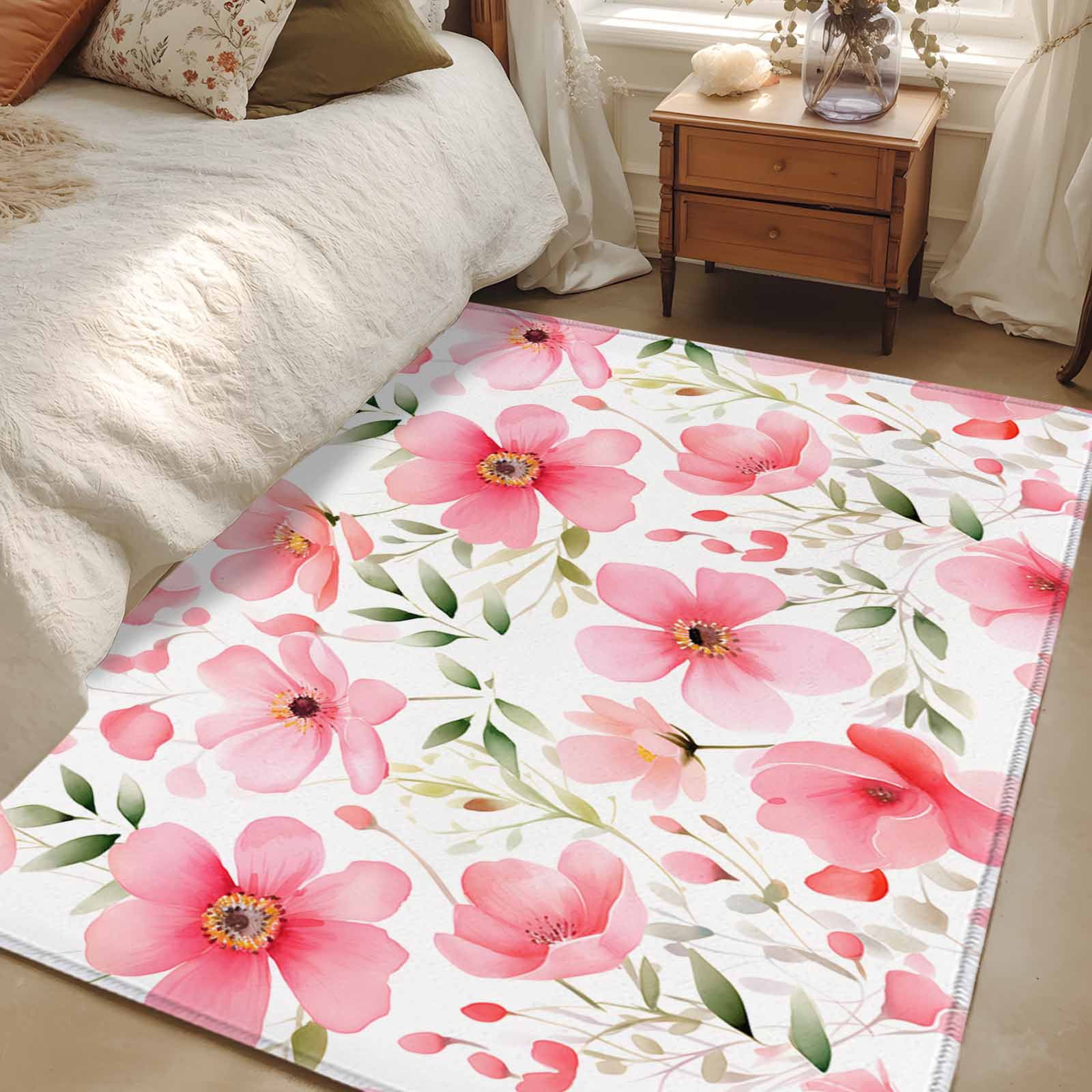 2.7x5 Area Rugs, Elegant Spring Floral Non-Skid Rubber Backing Large ...