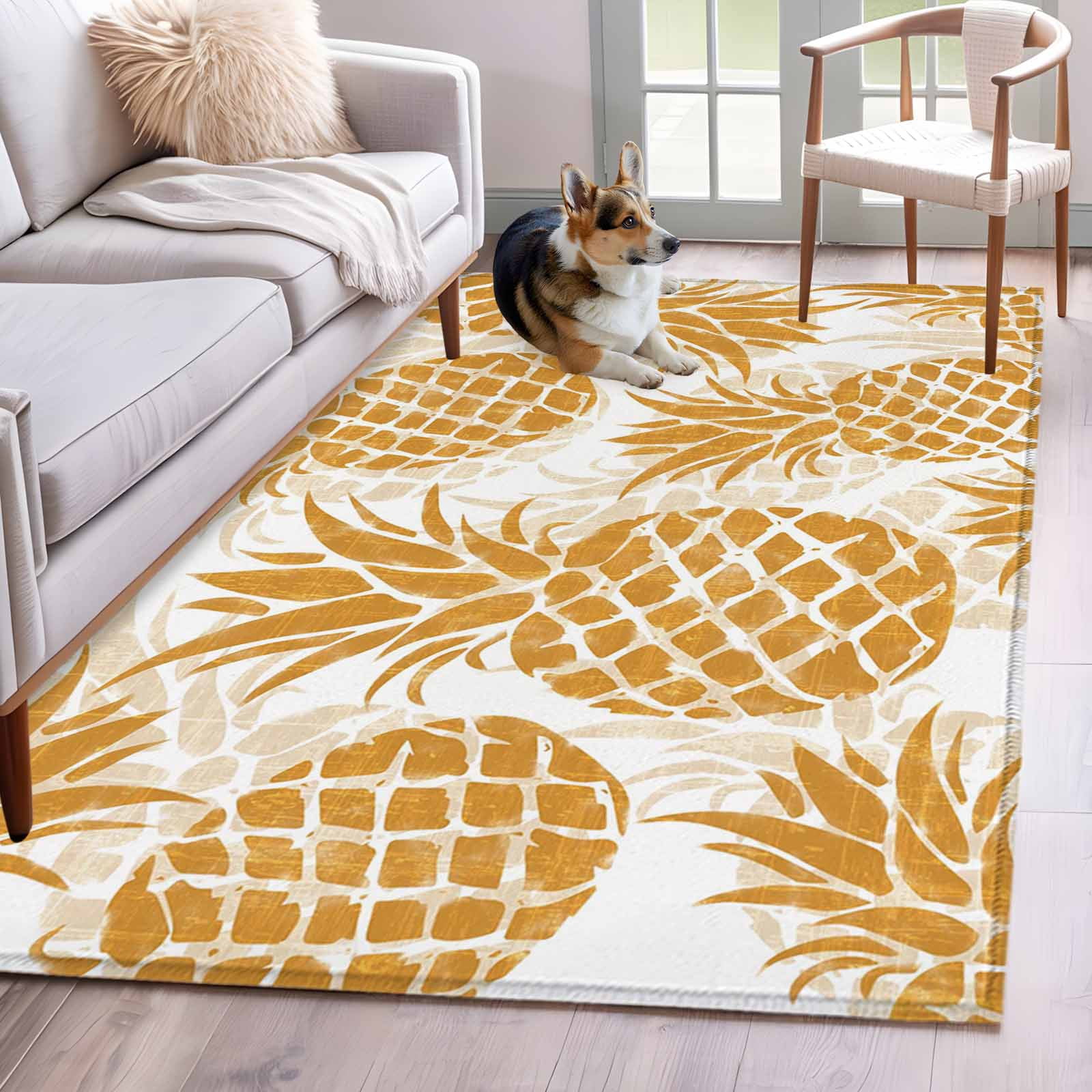 2.7x5 Area Rugs for Entryway, Orange Pineapple Washable Runner Rug for ...