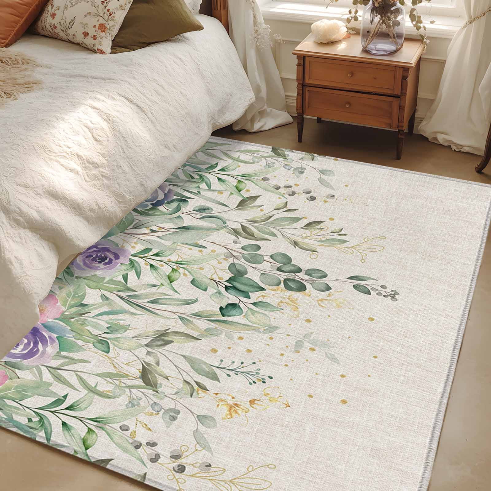 2.7x5 Area Rugs, Eucalyptus Leaves Non-Skid Rubber Backing Large ...