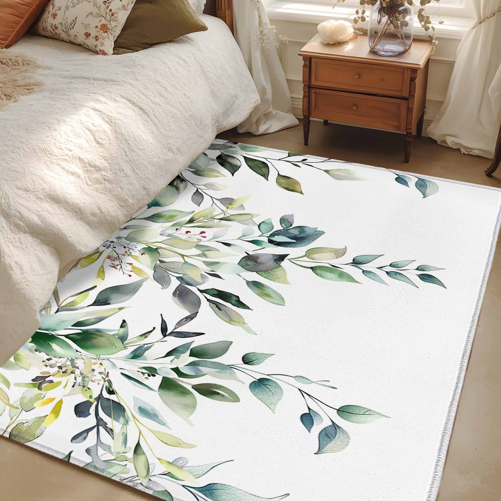 2.7x5 Area Rugs, Eucalyptus Leaves Non-Skid Rubber Backing Large ...