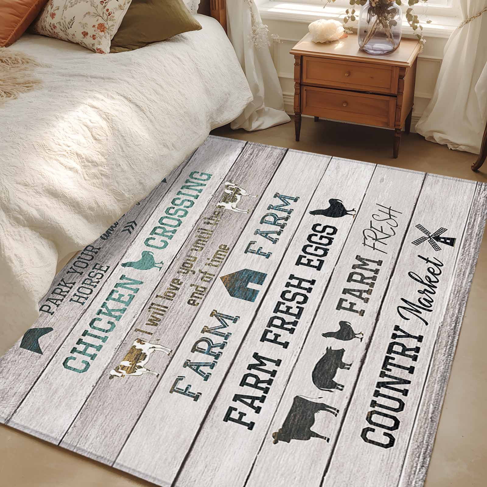 2.7x5 Area Rugs, Farmhouse Animals Non-Skid Rubber Backing Large ...