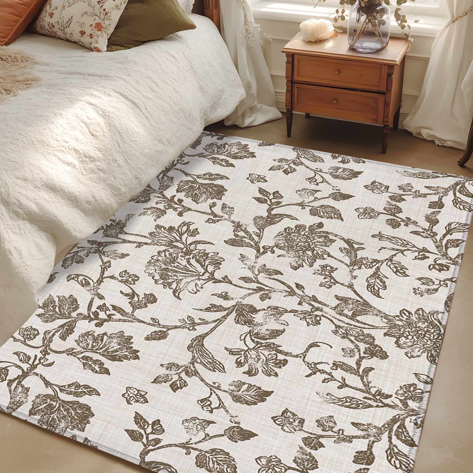 2.7x5 Area Rugs, Farmhouse Brown Non-Skid Rubber Backing Large ...