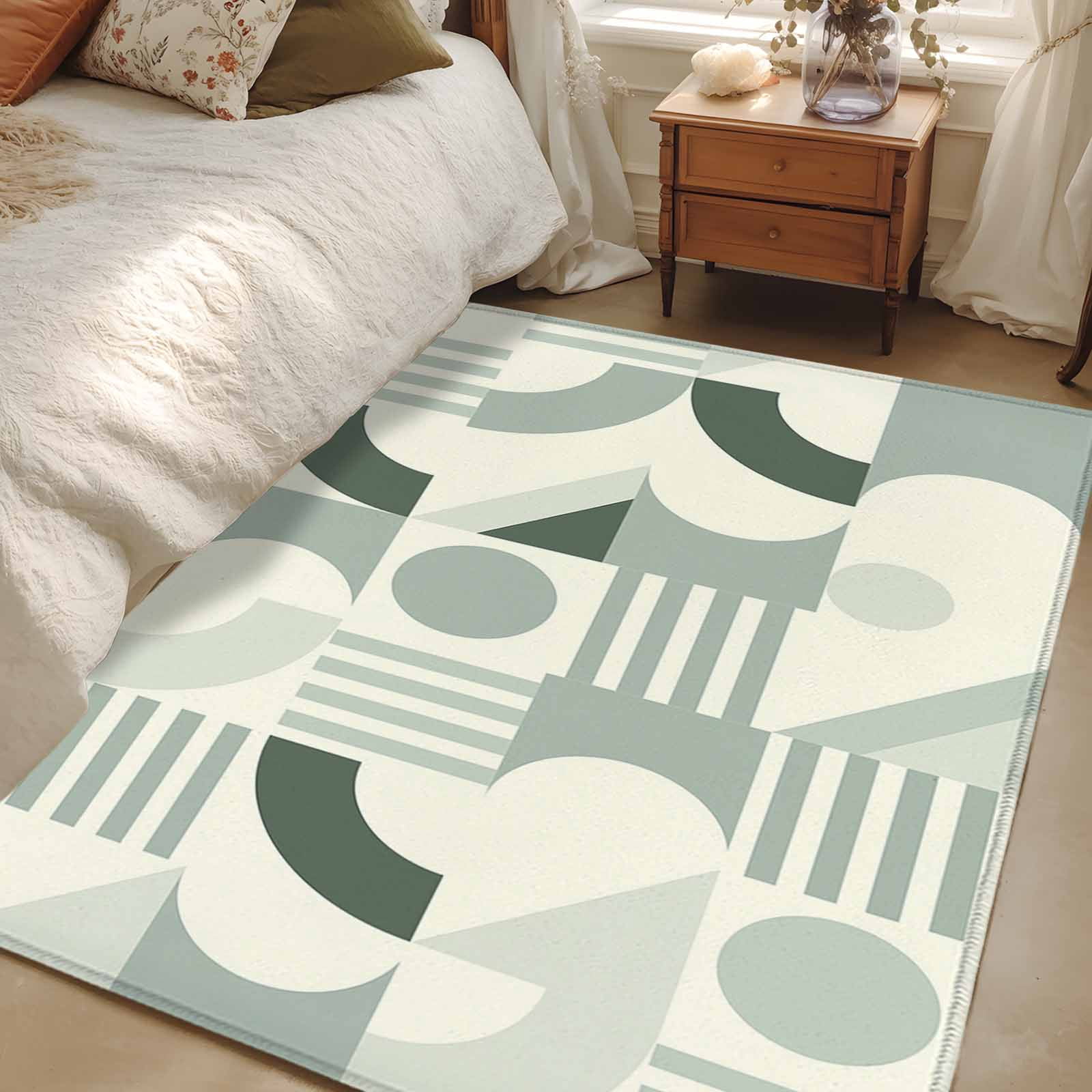 2.7x5 Area Rugs, Geometric Green, Non-Skid Rubber Backing Large ...