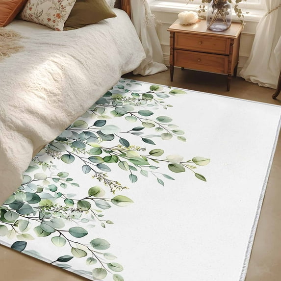 2.7x5 Area Rugs, Green Eucalyptus Leaves Non-Skid Rubber Backing Large ...
