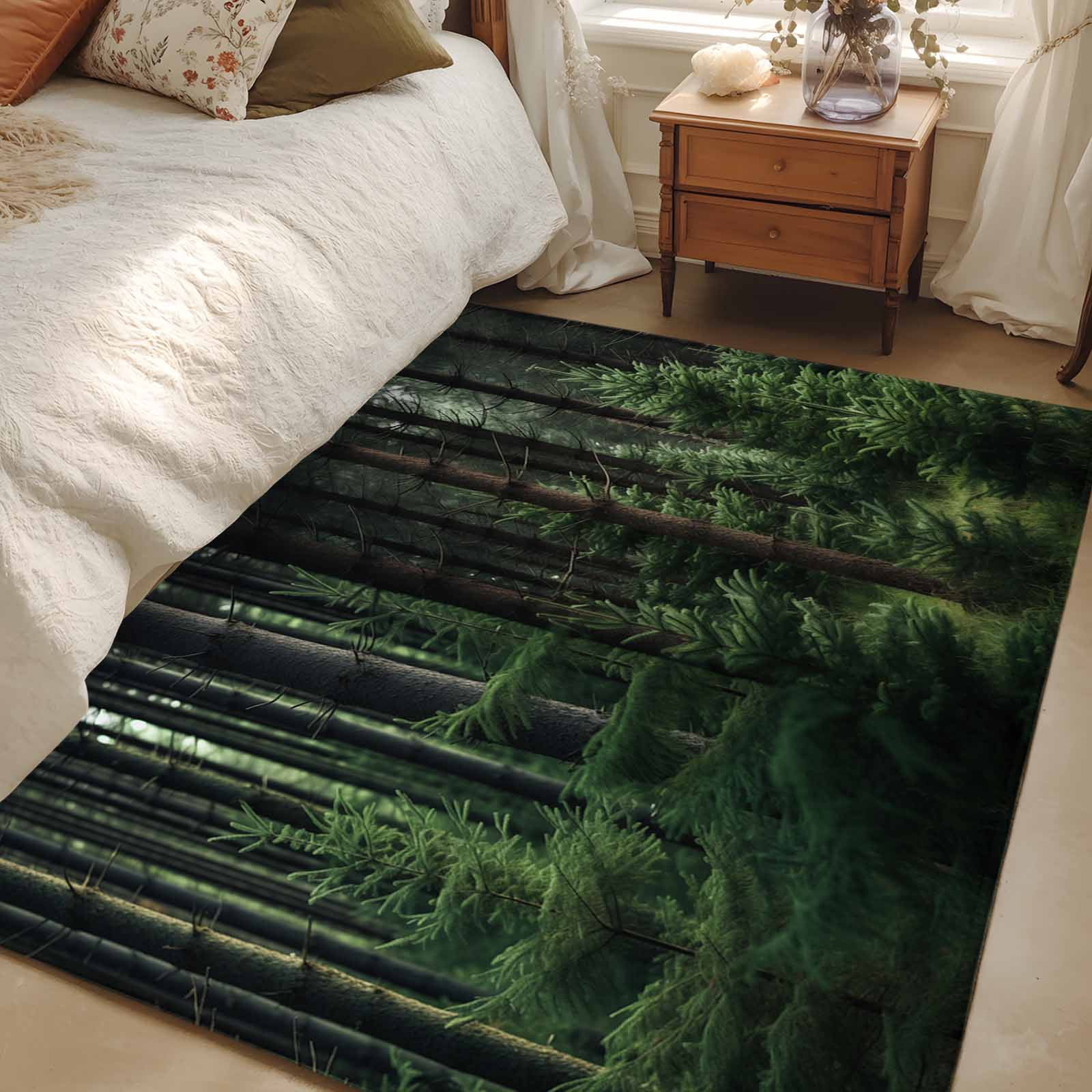 2.7x5 Area Rugs, Green Forest Non-Skid Rubber Backing Large Rectangle ...