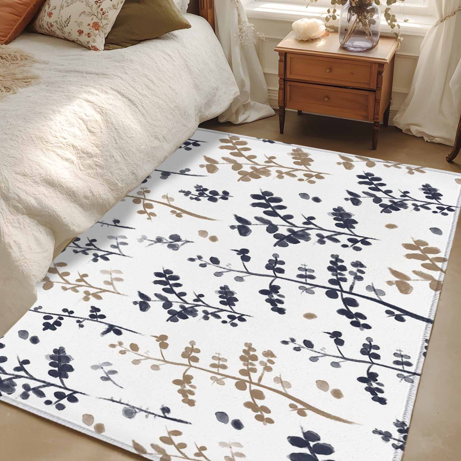 2.7x5 Area Rugs, Grey Brown Botanical Non-Skid Rubber Backing Large ...