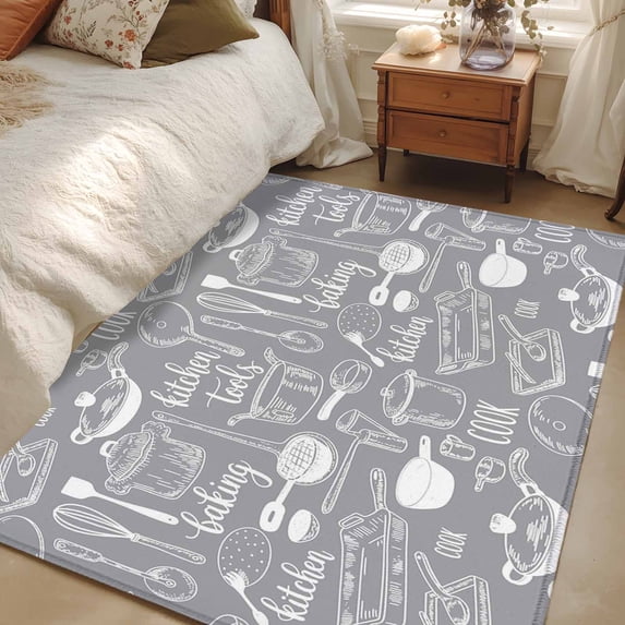2.7x5 Area Rugs, Grey Kitchenware Non-Skid Rubber Backing Large ...