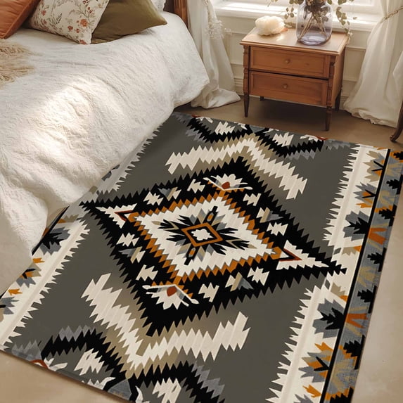 2.7x5 Area Rugs, Grey Orange Black Non-Skid Rubber Backing Large ...