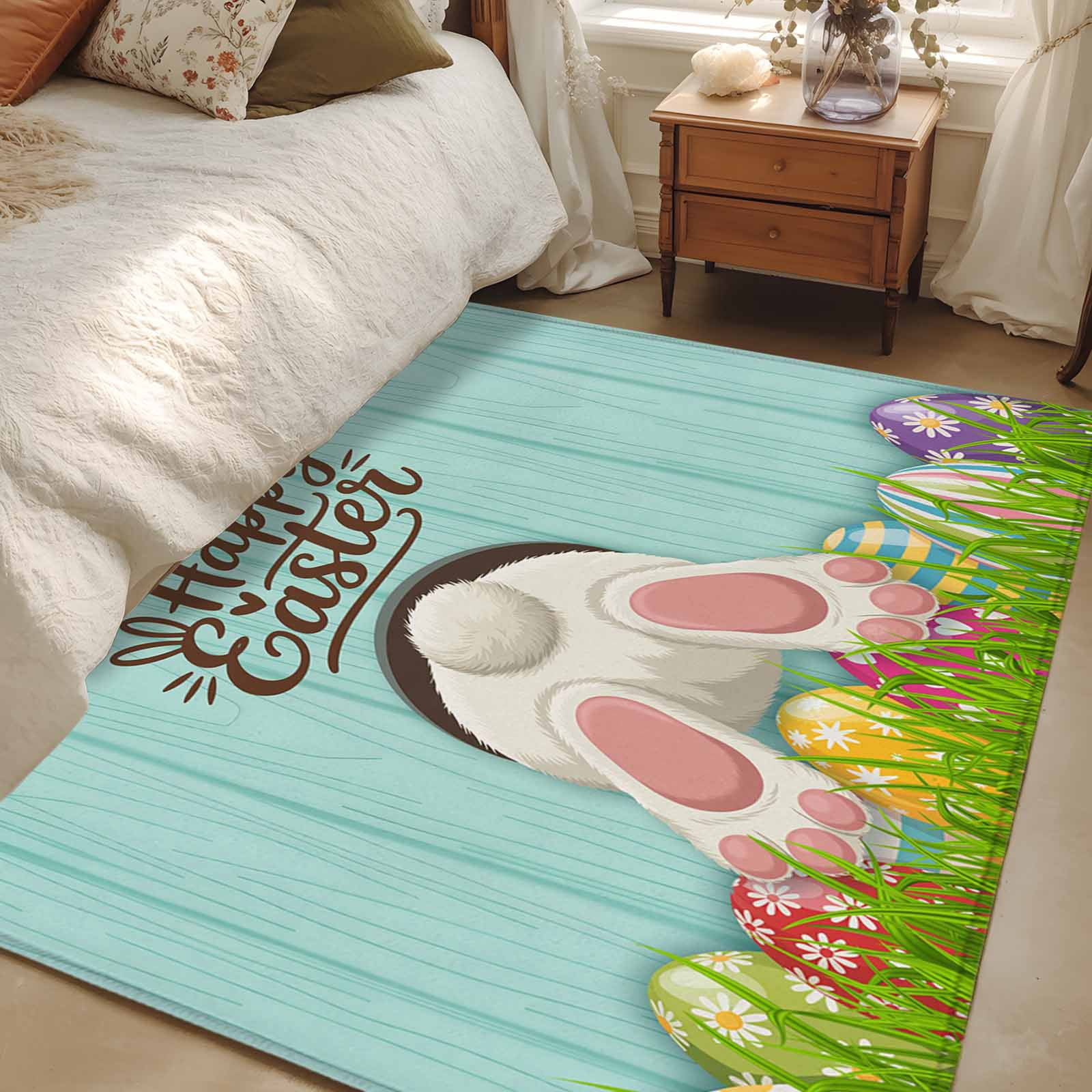 2.7x5 Area Rugs, Happy Easter Non-Skid Rubber Backing Large Rectangle ...