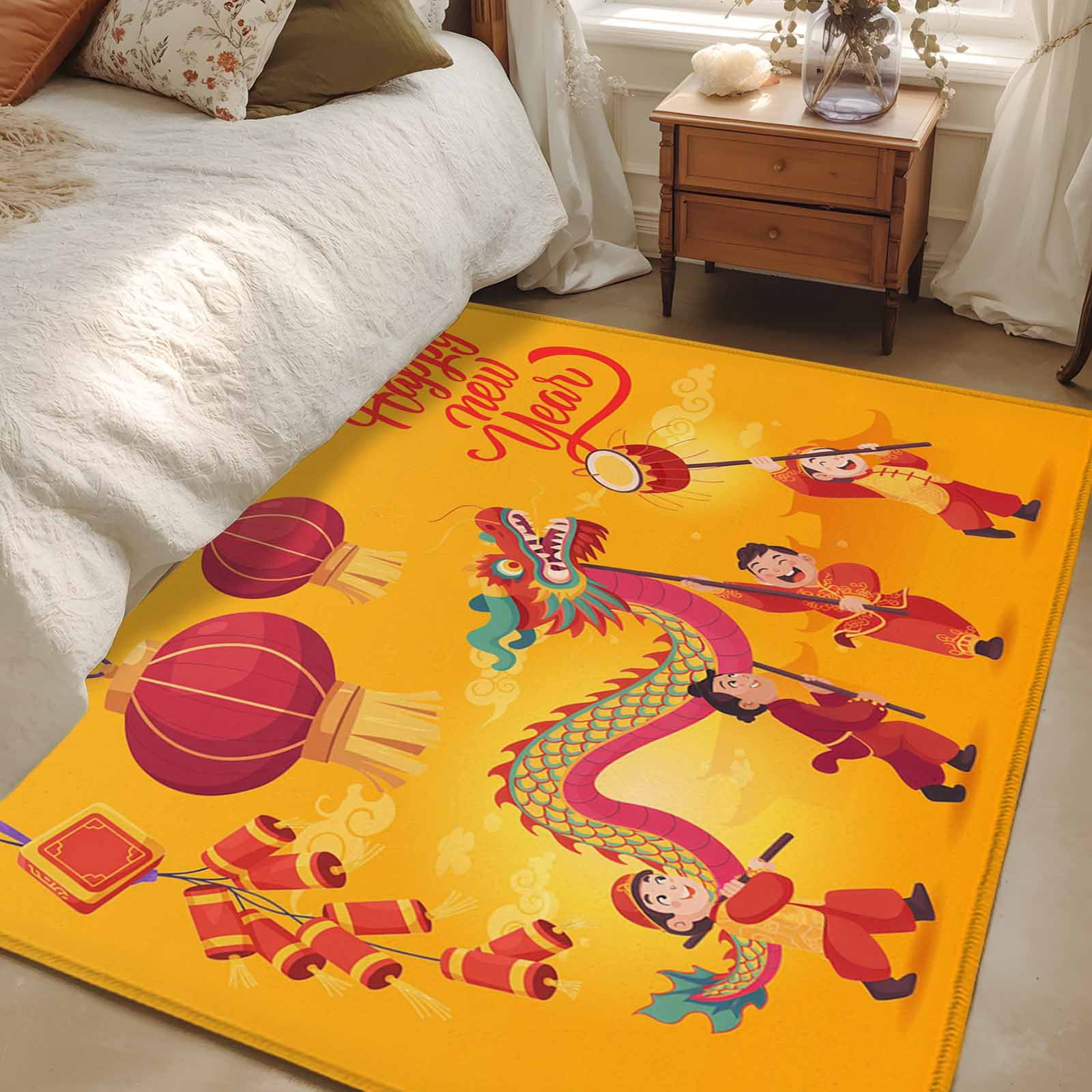 2.7x5 Area Rugs, Happy New Year Non-Skid Rubber Backing Large Rectangle ...