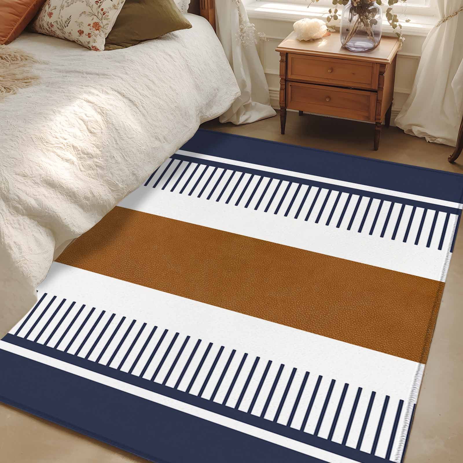 2.7x5 Area Rugs, Modern Brown Blue Non-Skid Rubber Backing Large ...