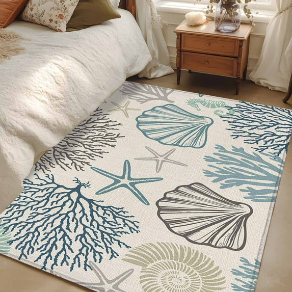 2.7x5 Area Rugs, Ocean Coastal Non-Skid Rubber Backing Large Rectangle ...