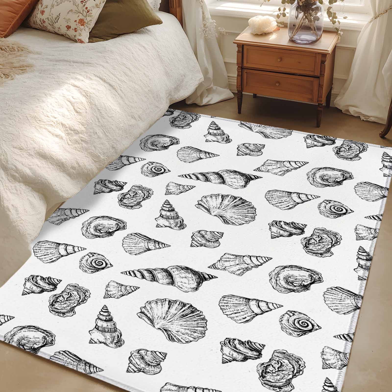 2.7x5 Area Rugs, Ocean Conch Nautilus Non-Skid Rubber Backing Large ...