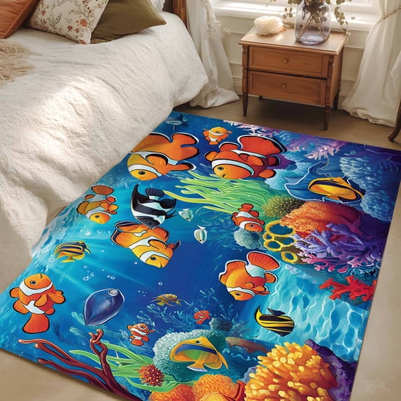 2.7x5 Area Rugs, Ocean Coral Fish Non-Skid Rubber Backing Large ...