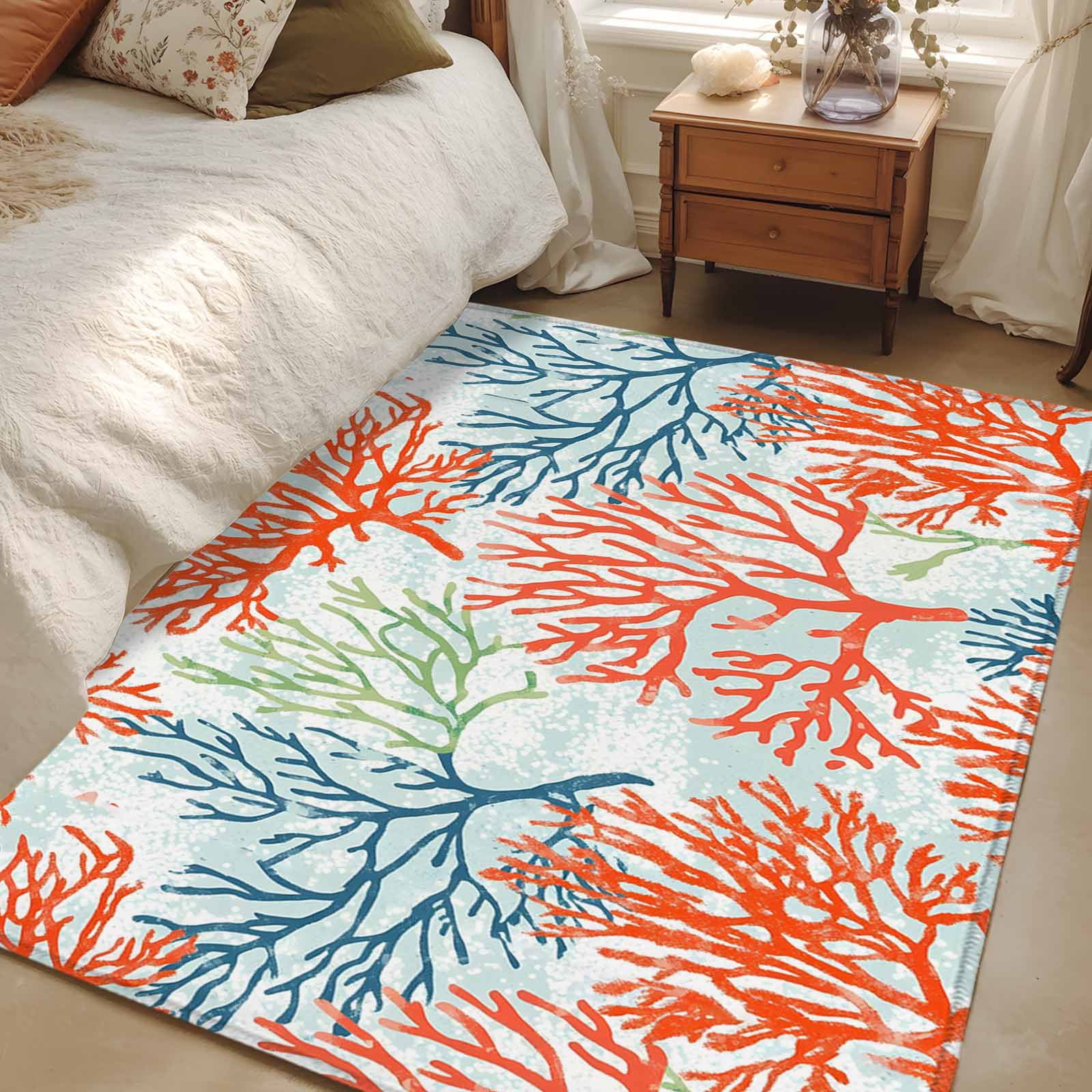 2.7x5 Area Rugs, Ocean Coral Non-Skid Rubber Backing Large Rectangle ...