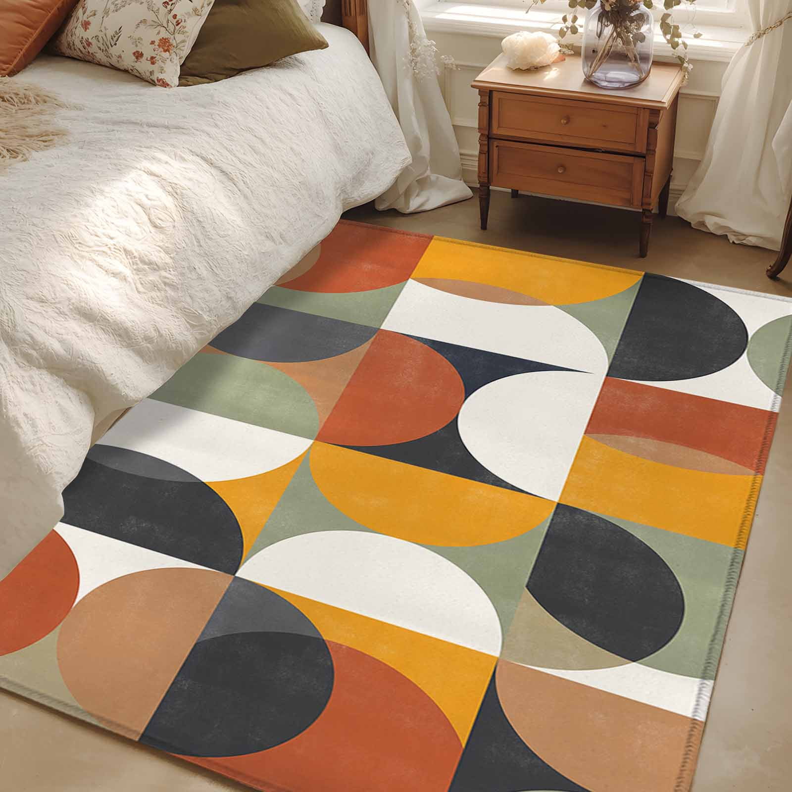2.7x5 Area Rugs, Orange Modern Geometric, Non-Skid Rubber Backing Large ...