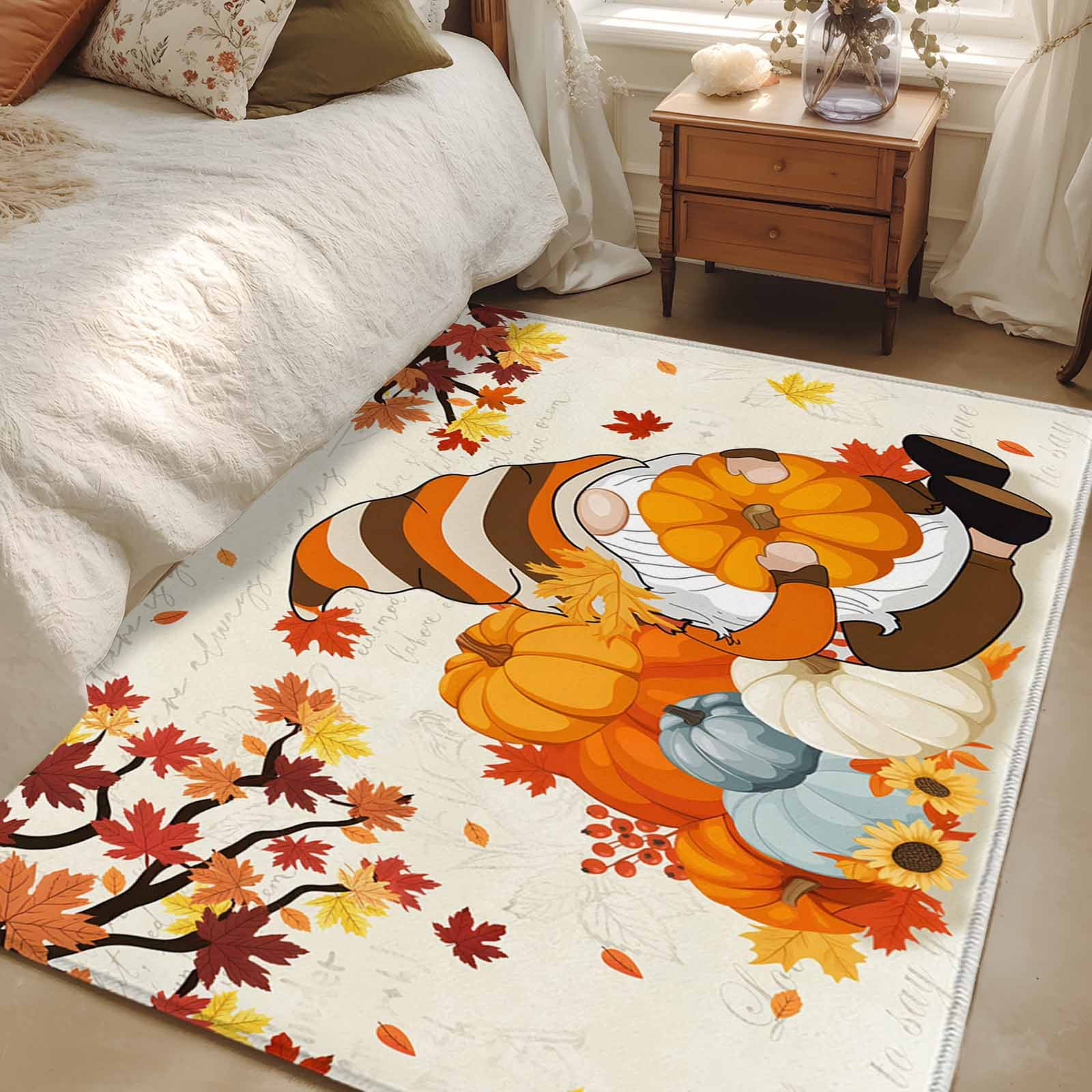 2.7x5 Area Rugs, Orange Pumpkin Fall Non-Skid Rubber Backing Large ...