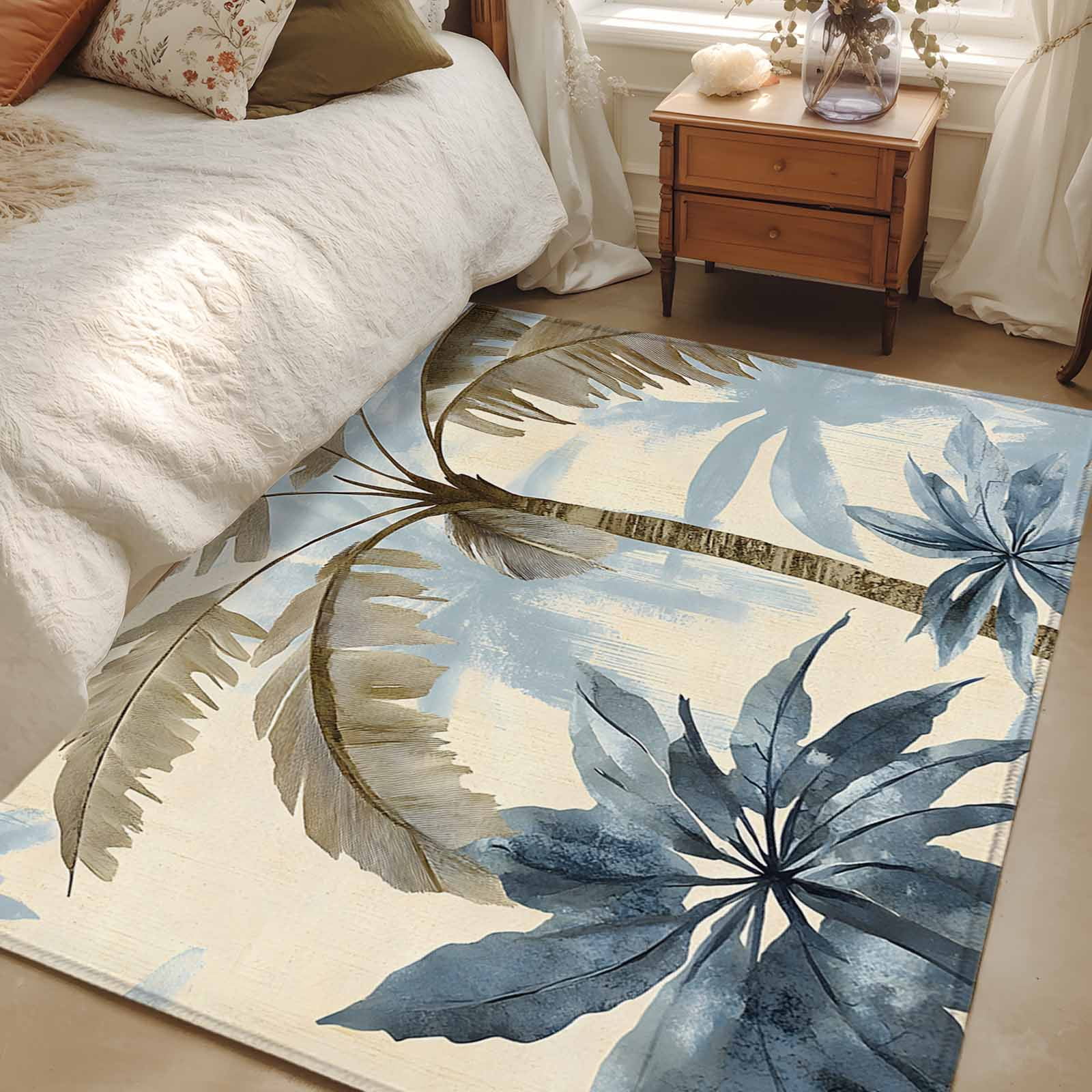 2.7x5 Area Rugs, Palm Tree Beach Non-Skid Rubber Backing Large ...