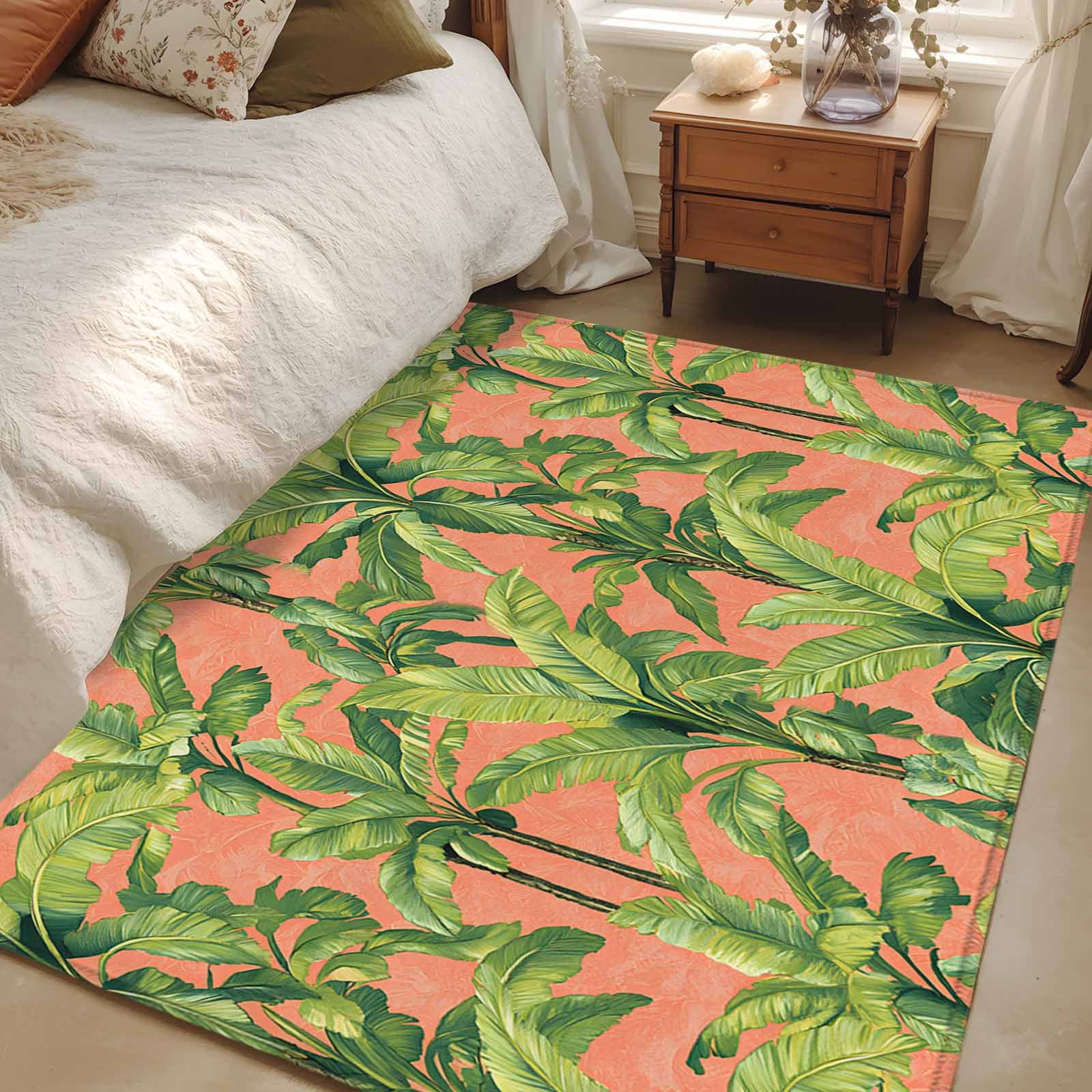 2.7x5 Area Rugs, Palm Tree Tropical Non-Skid Rubber Backing Large ...