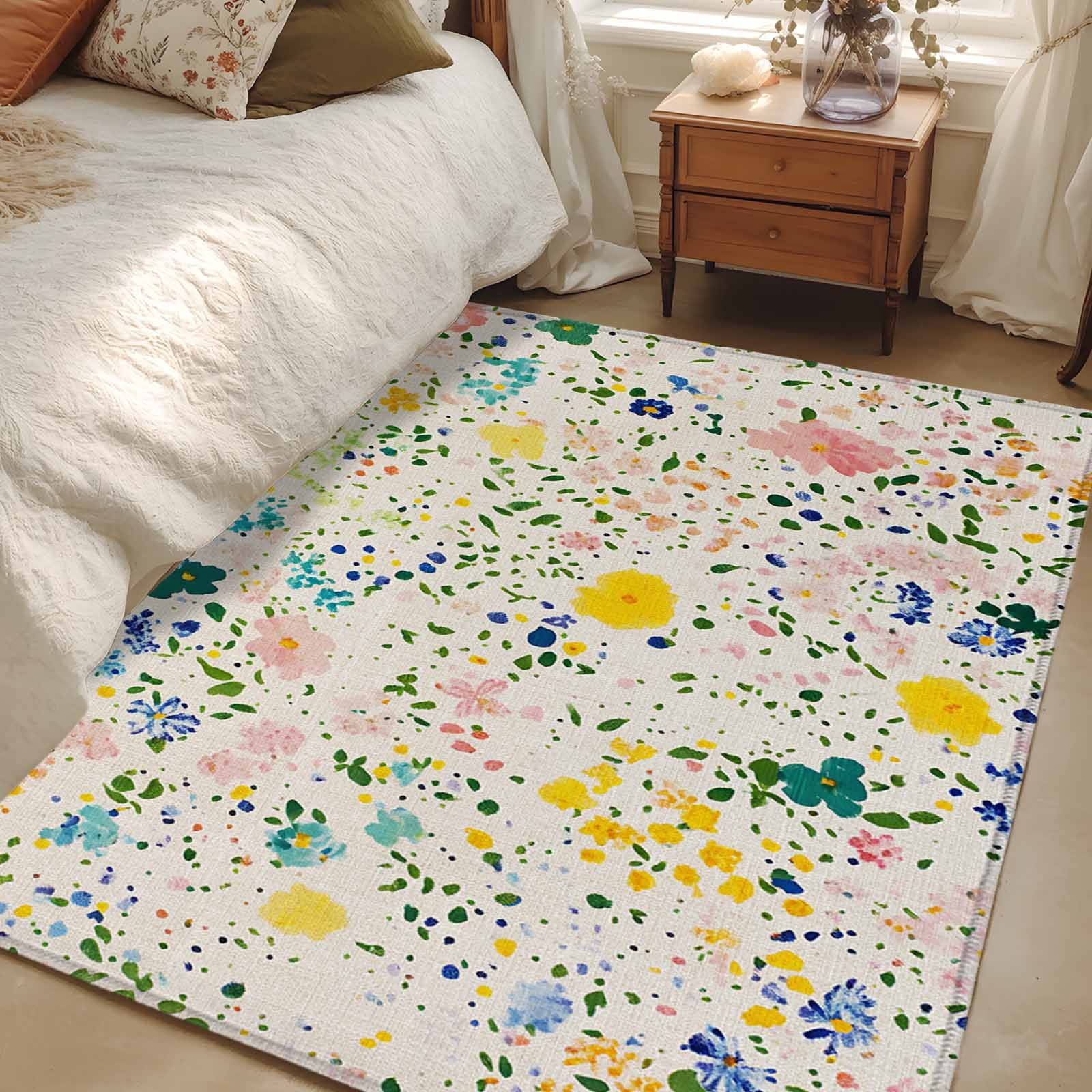 2.7x5 Area Rugs, Pastoral Florals Non-Skid Rubber Backing Large ...