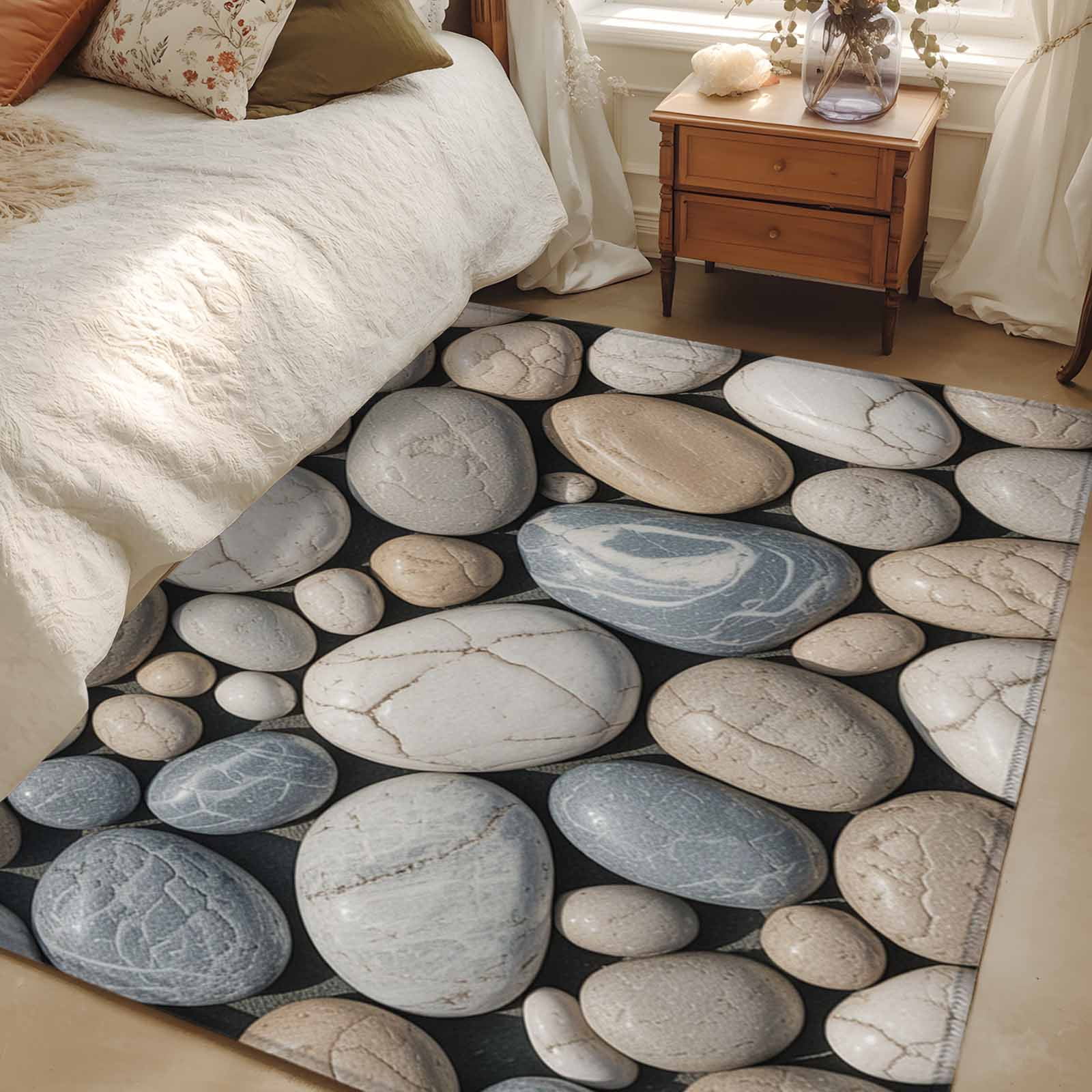 2.7x5 Area Rugs, Pebble Stone Non-Skid Rubber Backing Large Rectangle ...