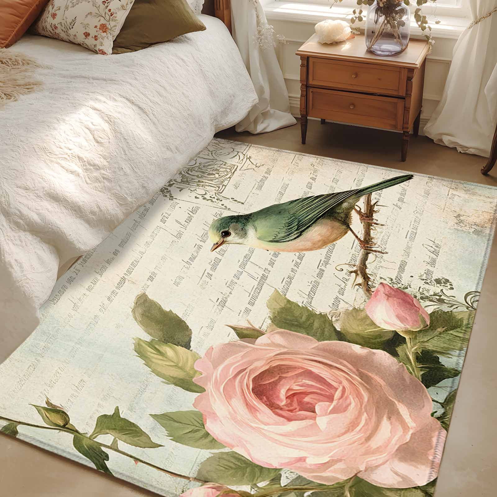 2.7x5 Area Rugs, Pink Floral Non-Skid Rubber Backing Large Rectangle ...