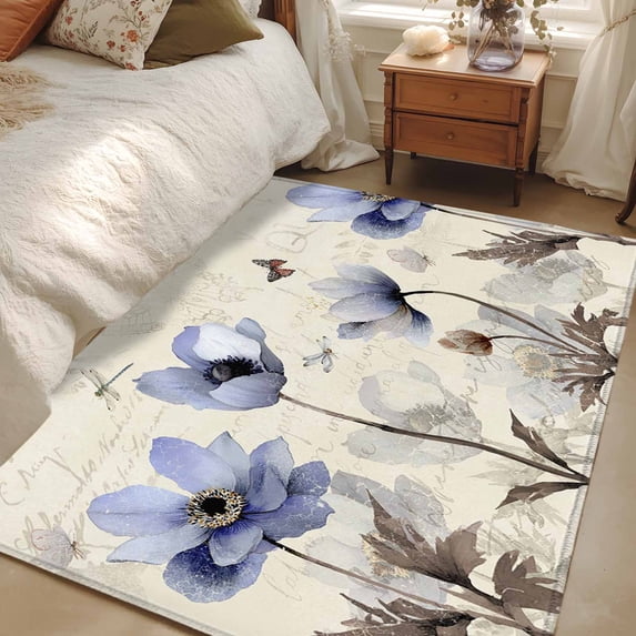 2.7x5 Area Rugs, Purple Spring Floral Non-Skid Rubber Backing Large ...