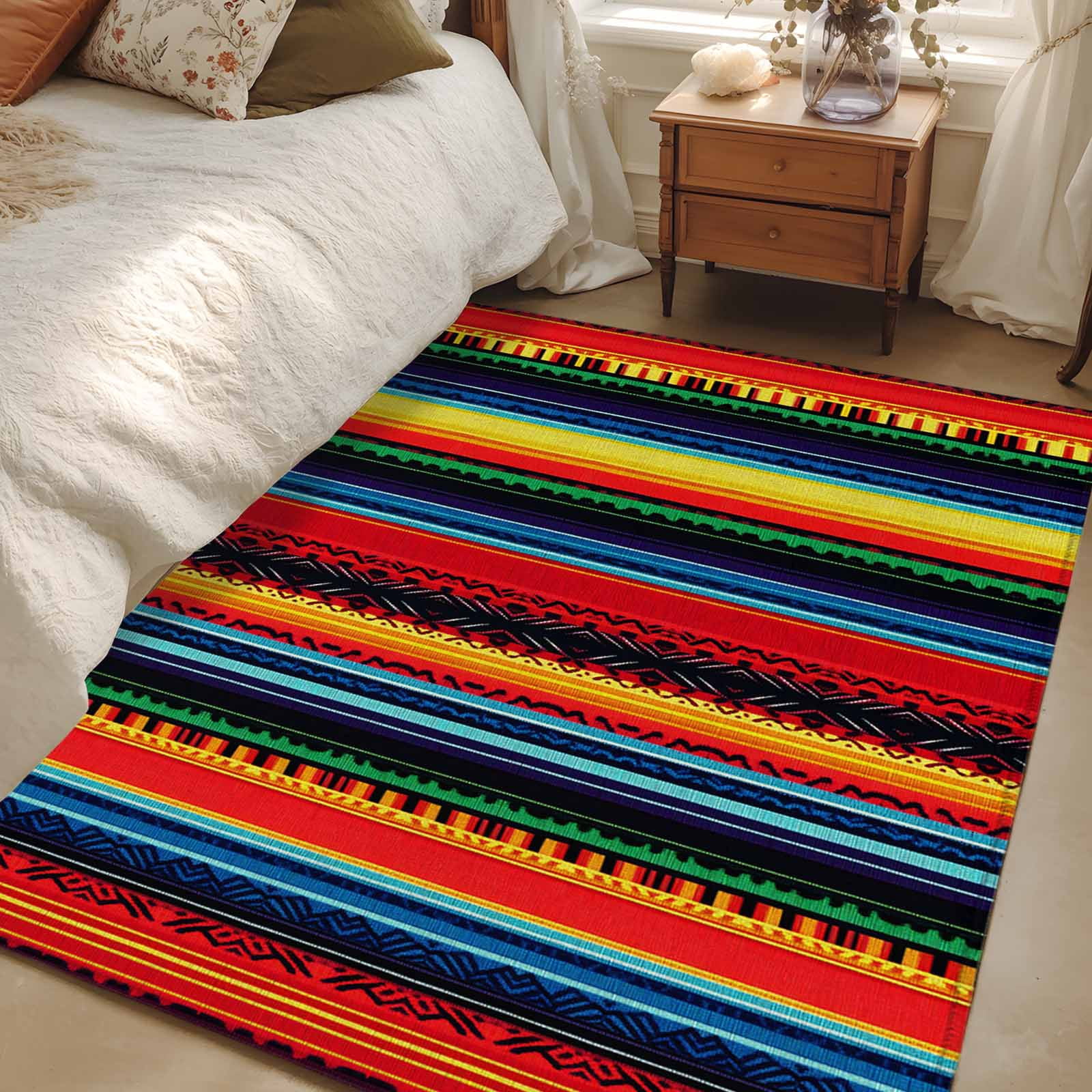 2.7x5 Area Rugs, Rainbow Stripe Non-Skid Rubber Backing Large Rectangle ...