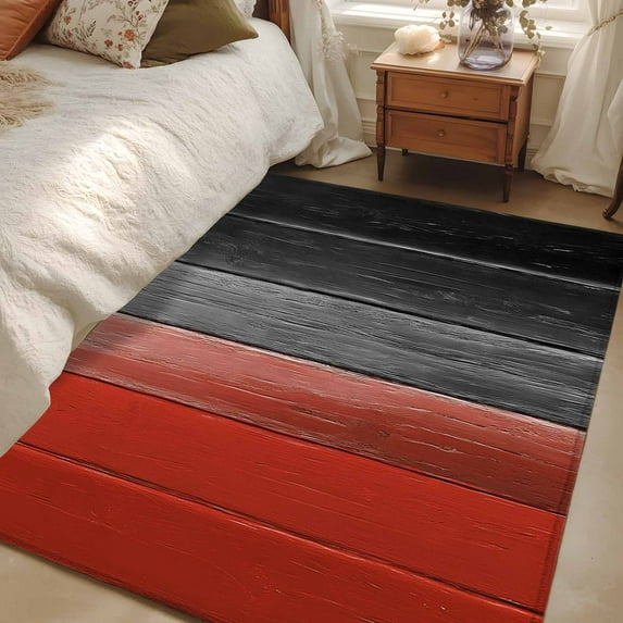 2.7x5 Area Rugs, Red Black Ombre Non-Skid Rubber Backing Large ...