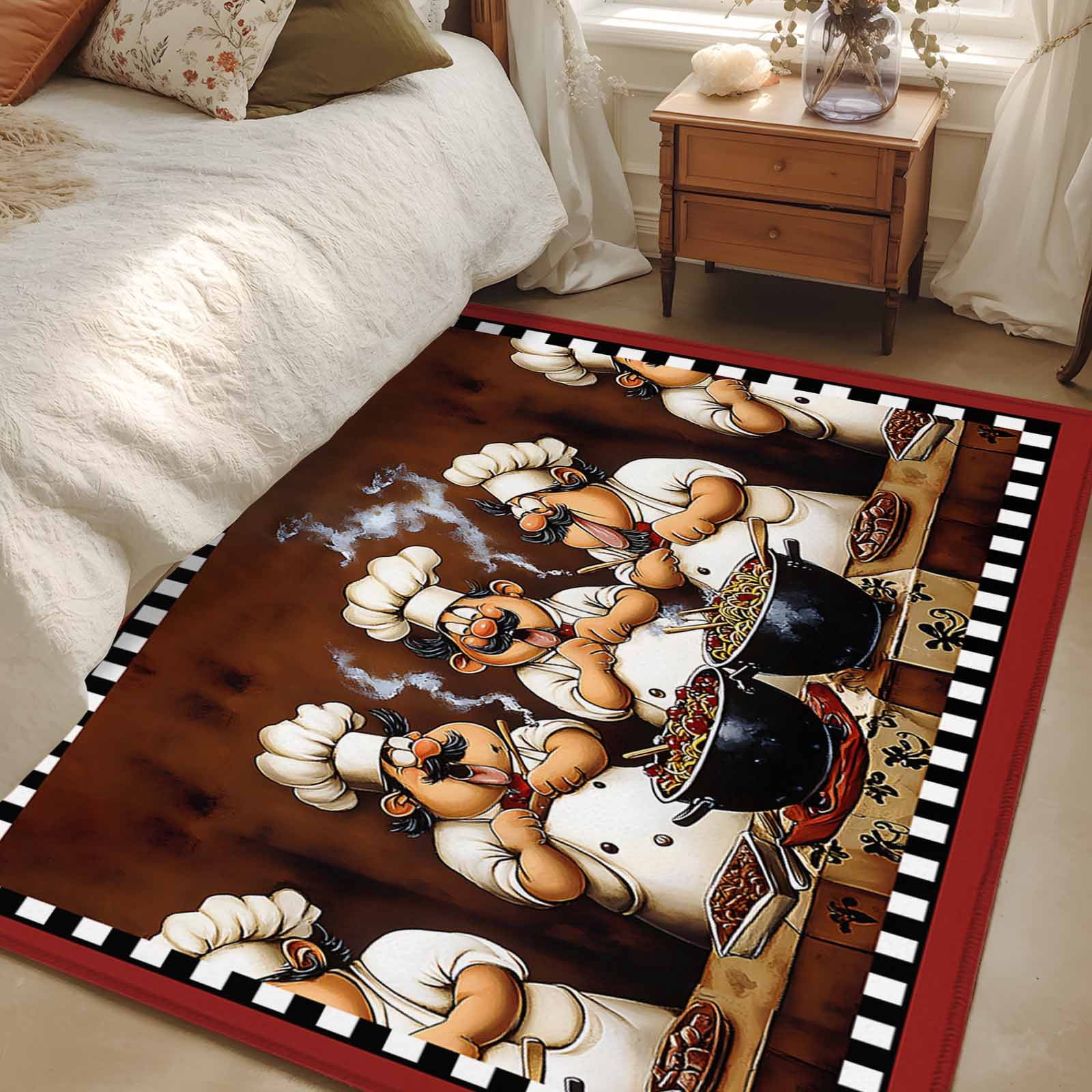 2.7x5 Area Rugs, Red Chef Non-Skid Rubber Backing Large Rectangle Rugs ...