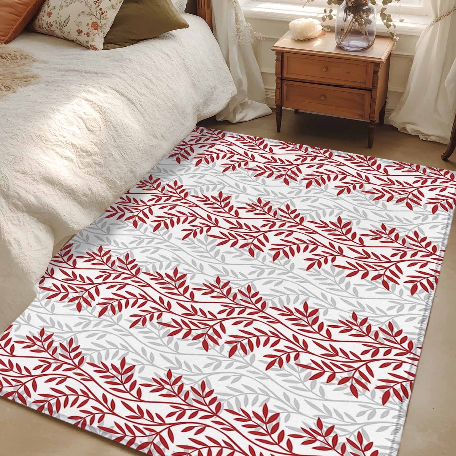 2.7x5 Area Rugs, Red Gray Botanical Non-Skid Rubber Backing Large ...