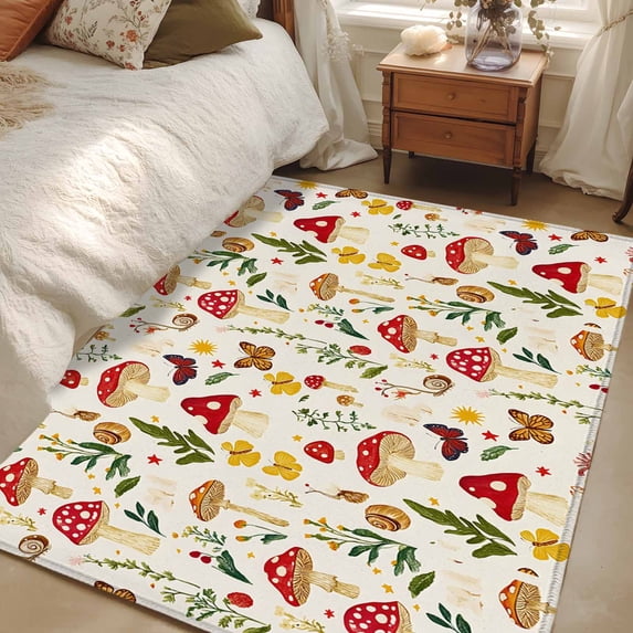 2.7x5 Area Rugs, Red Mushroom Non-Skid Rubber Backing Large Rectangle ...