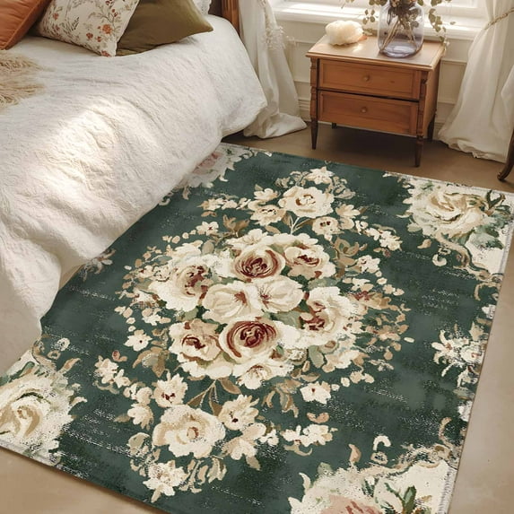 2.7x5 Area Rugs, Retro Flower Boho Non-Skid Rubber Backing Large ...