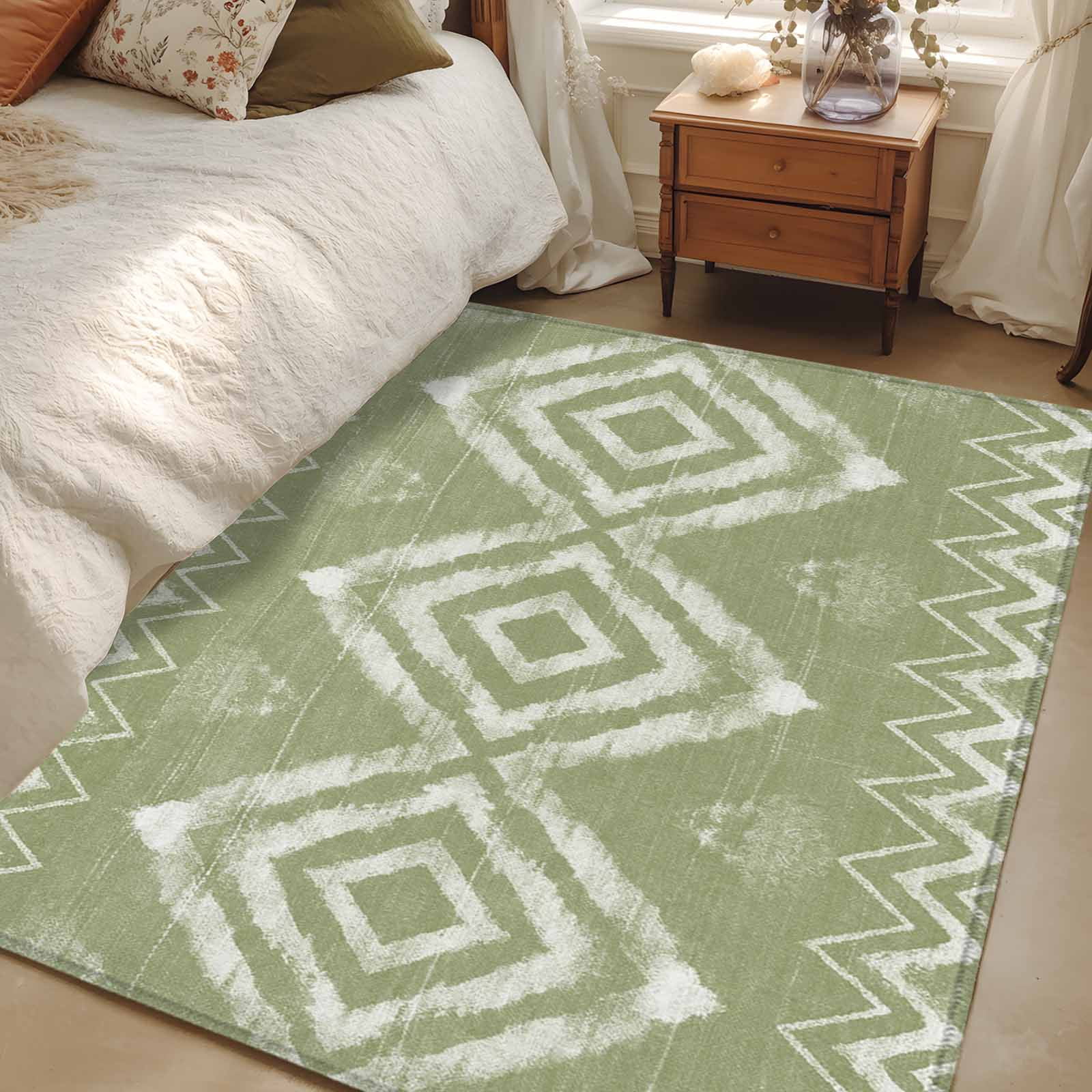 2.7x5 Area Rugs, Sage Green Geometric Non-Skid Rubber Backing Large ...