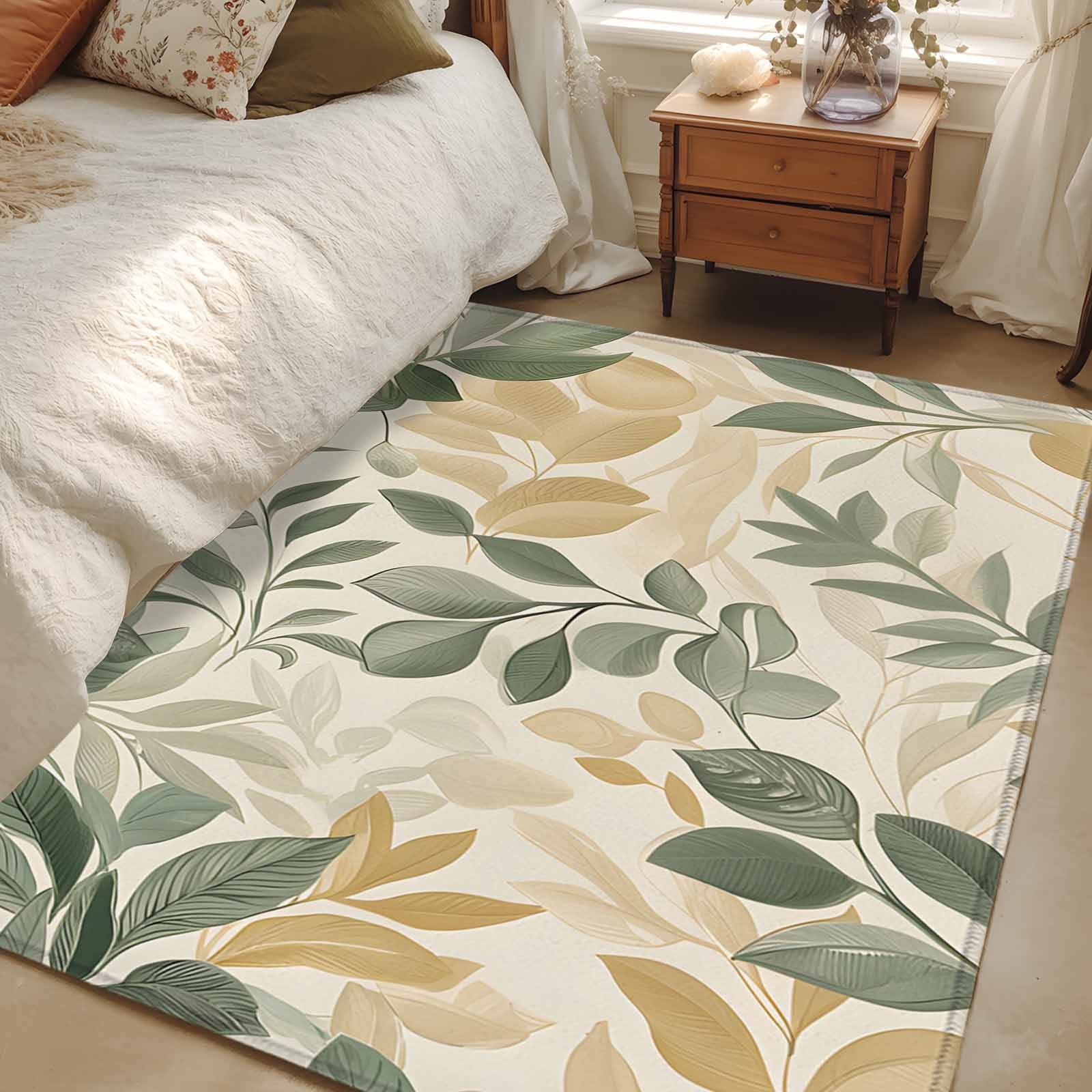 2.7x5 Area Rugs, Sage Green Yellow Botanical Non-Skid Rubber Backing ...