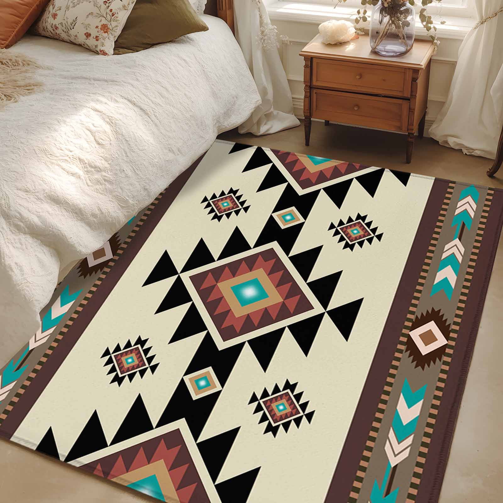 2.7x5 Area Rugs, Southwest Geometric Non-Skid Rubber Backing Large ...