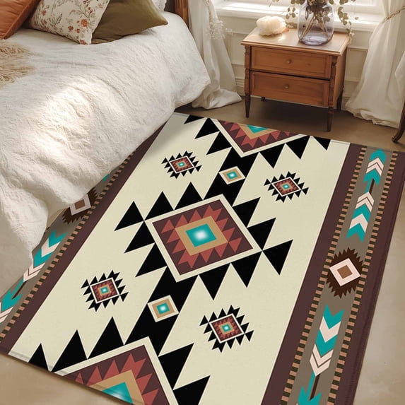 2.7x5 Area Rugs, Southwest Geometric Non-Skid Rubber Backing Large ...