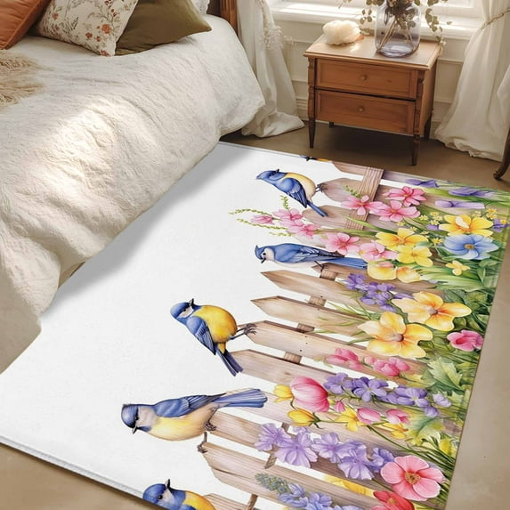 2.7x5 Area Rugs, Spring Floral Non-Skid Rubber Backing Large Rectangle ...