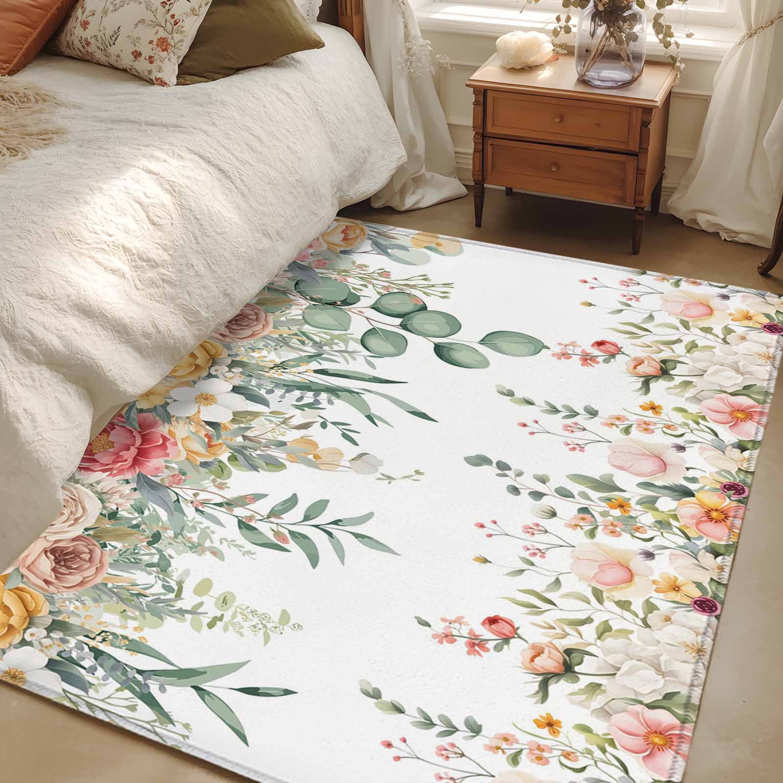 2.7x5 Area Rugs, Spring Floral Non-Skid Rubber Backing Large Rectangle ...