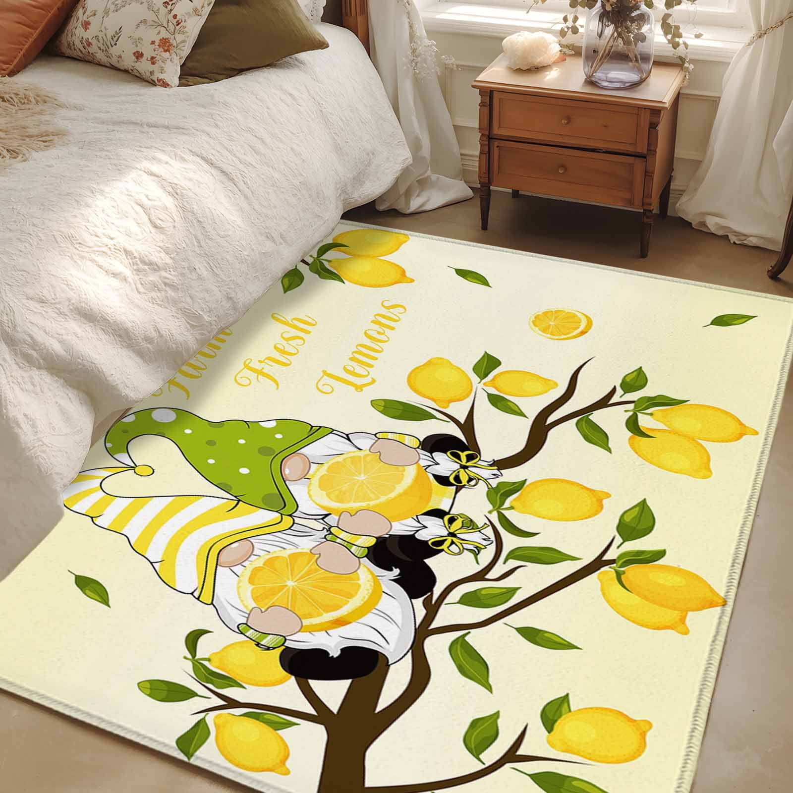 2.7x5 Area Rugs, Summer Lemon Non-Skid Rubber Backing Large Rectangle ...