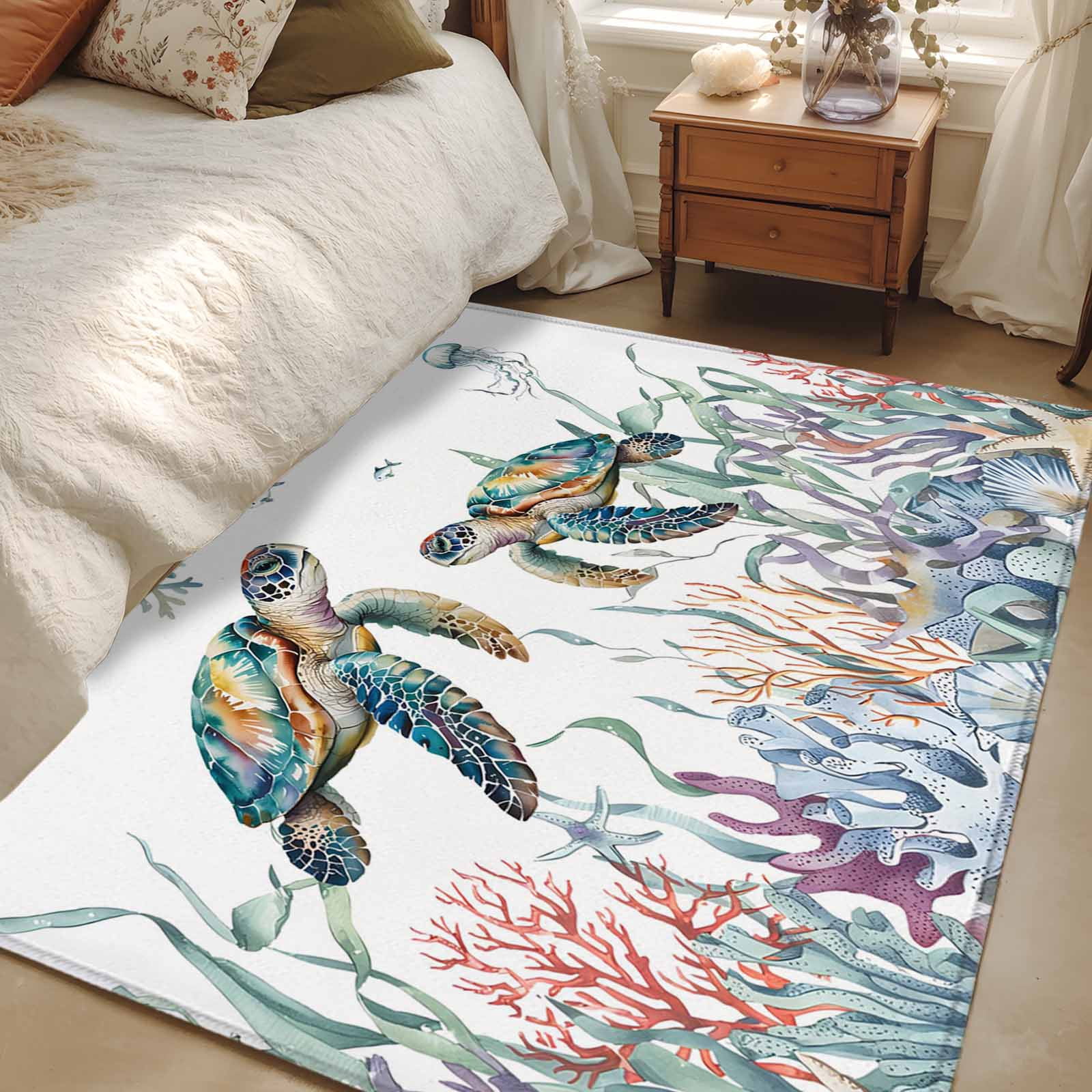 2.7x5 Area Rugs, Summer Sea Turtles Non-Skid Rubber Backing Large ...