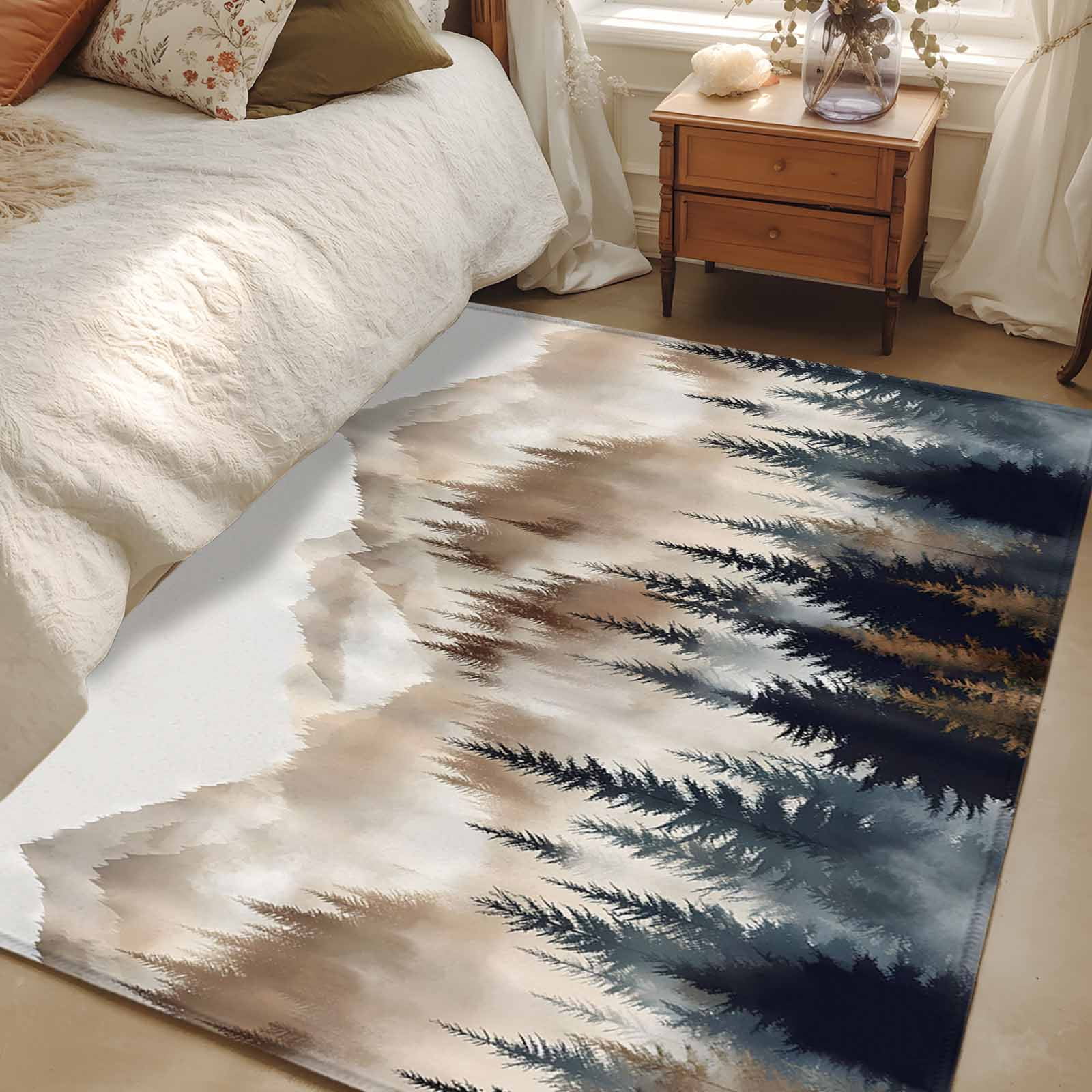 2.7x5 Area Rugs, Tan Trees Forest Non-Skid Rubber Backing Large ...