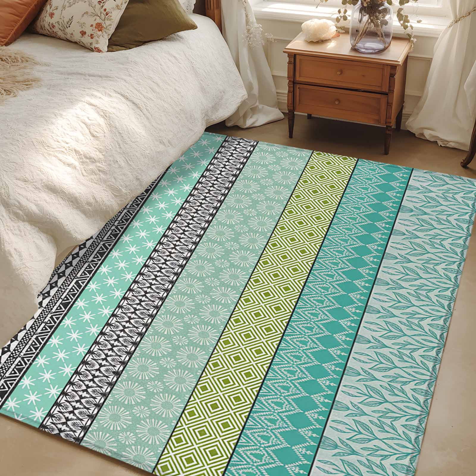 2.7x5 Area Rugs, Teal Black Boho Non-Skid Rubber Backing Large ...
