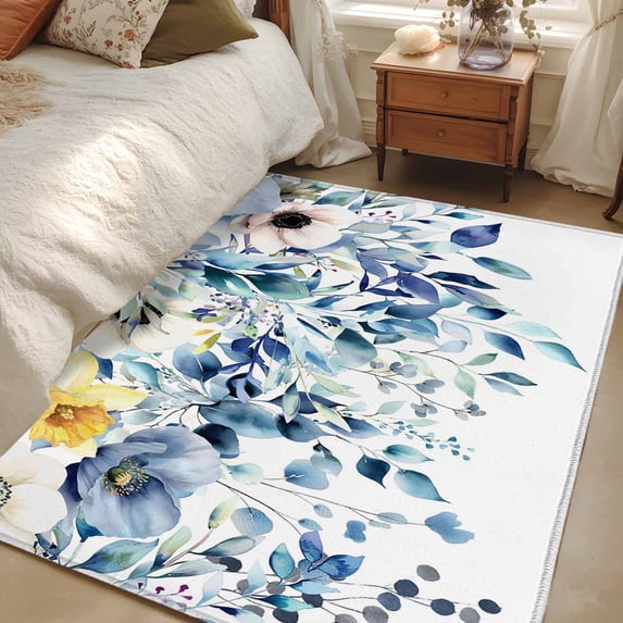 2.7x5 Area Rugs, Teal Blue Eucalyptus Non-Skid Rubber Backing Large ...
