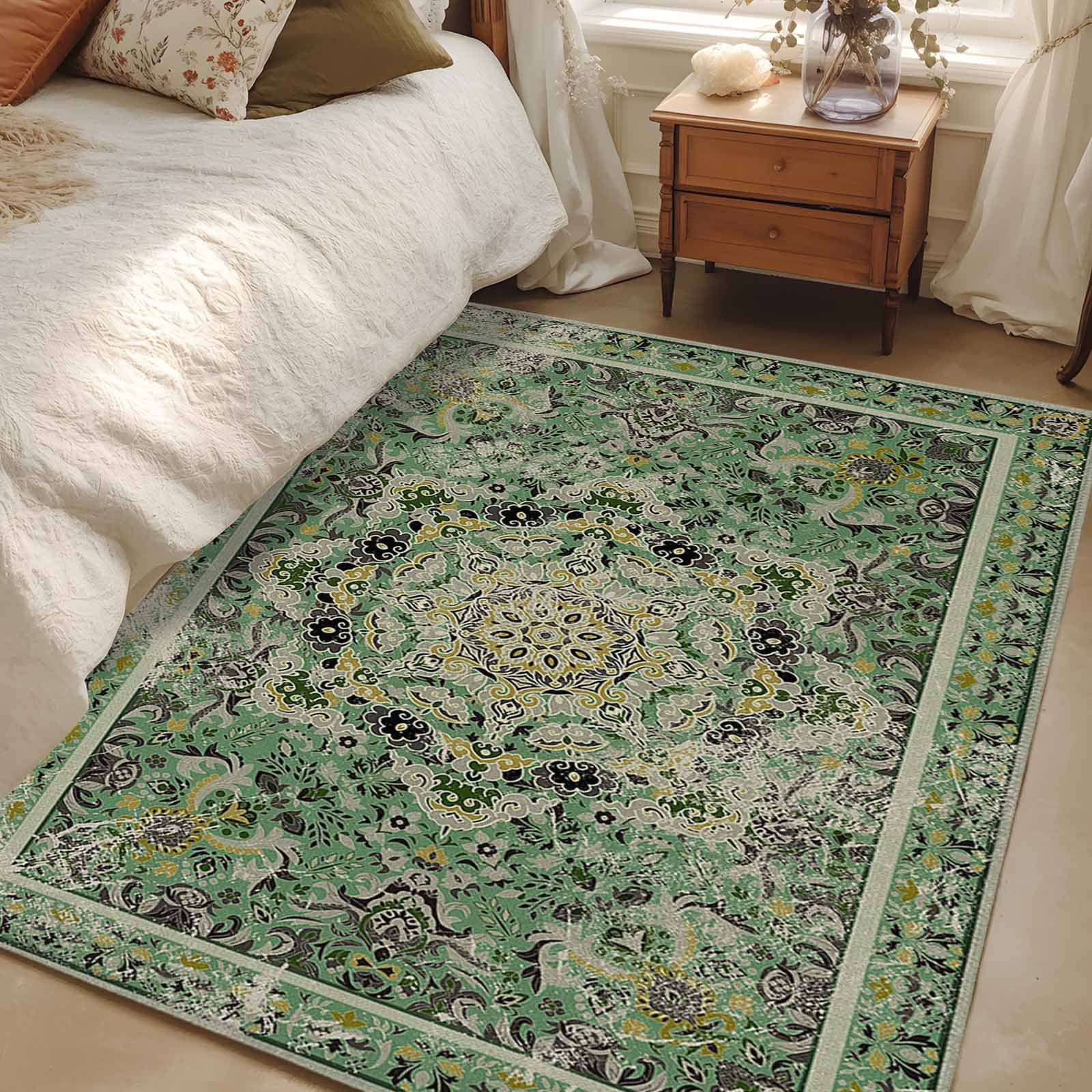 2.7x5 Area Rugs, Teal Boho Non-Skid Rubber Backing Large Rectangle Rugs ...