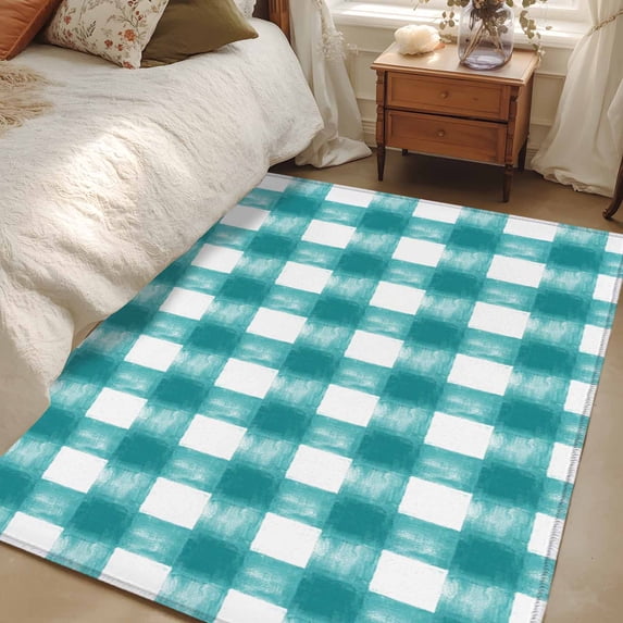 2.7x5 Area Rugs, Turquoise Buffalo Check Non-Skid Rubber Backing Large ...